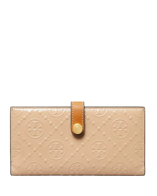 Tory Burch T Monogram Patent Embossed Leather Slim Zip Wallet